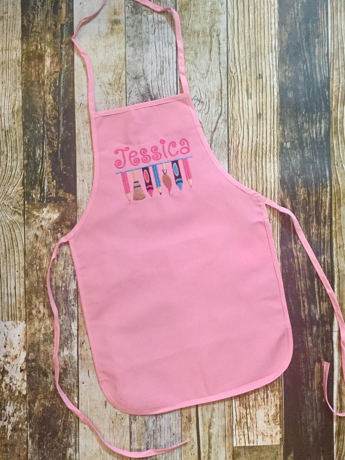 Artist Personalized Girl's Apron - Pink Child's Apron - Embroidered ...