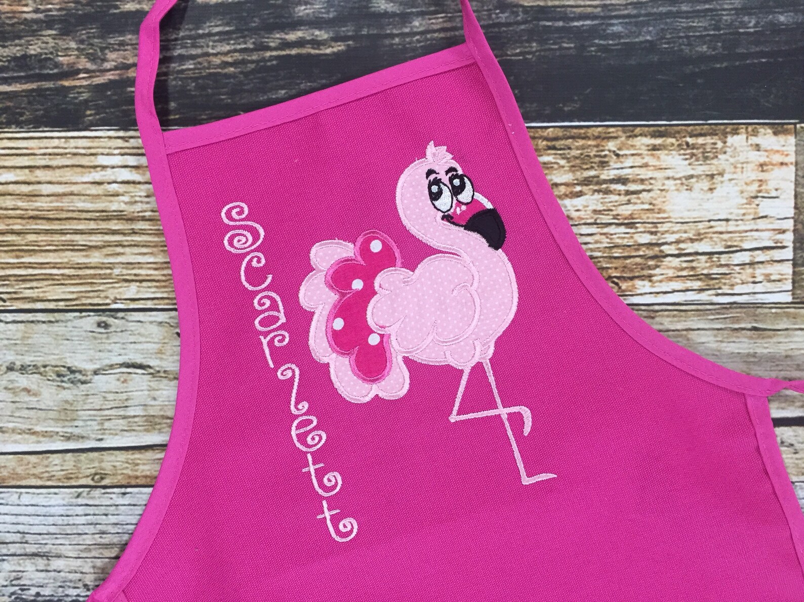 Flamingo Personalized Girl's Apron - Pink Child's Apron - Embroidered ...