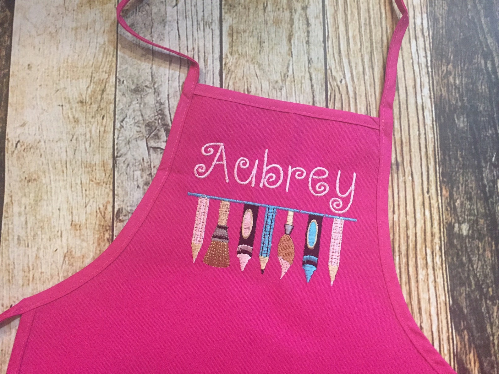 Artist Personalized Girl's Apron - Pink Child's Apron - Embroidered ...