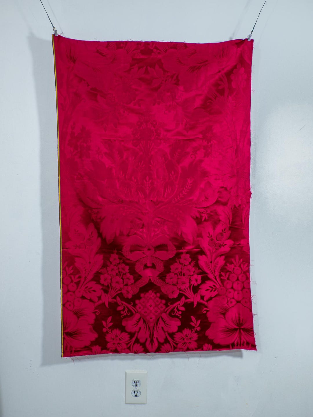 Cherry Red Silk Damask Antique Fabric From France - Etsy