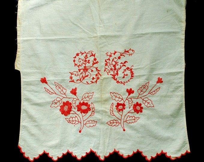 France French Antique Embroidery Red on Linen Initials BC With Flowers ...