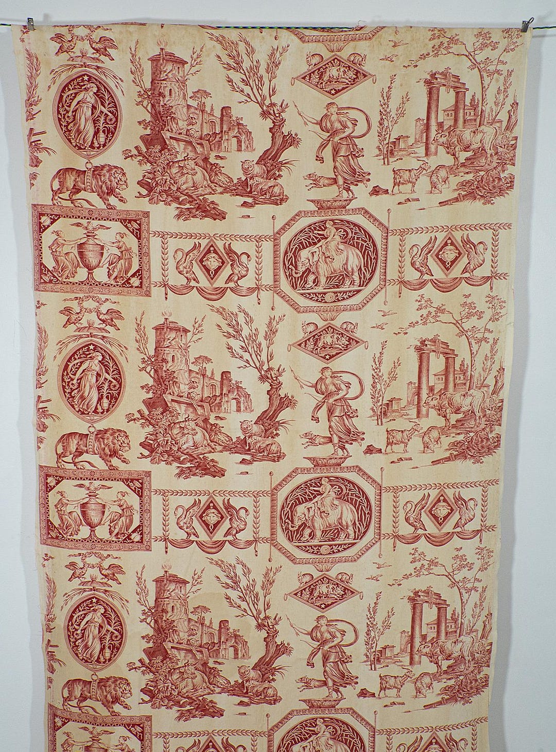 Charming Red French Toile Fabric Antique With Goddess Artemis, Villa ...