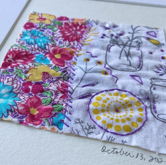 Art & Collectibles 2021 Original Fabric Collage Slow Stitching 4x4 ...