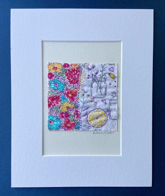 Art & Collectibles 2021 Original Fabric Collage Slow Stitching 4x4 ...