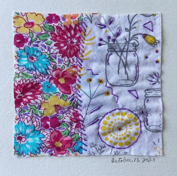 Art & Collectibles 2021 Original Fabric Collage Slow Stitching 4x4 ...