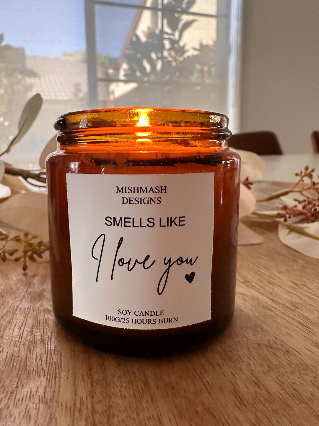 Smells Like I Love You , Amber Glass Candle, Scented Candle, Custom ...