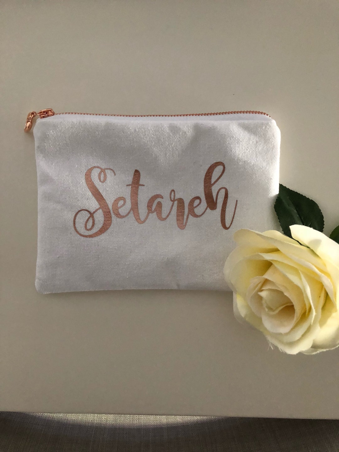 Personalised Zippered Pouch/name Pouch/cosmetic Pouch/natural/rosegold ...