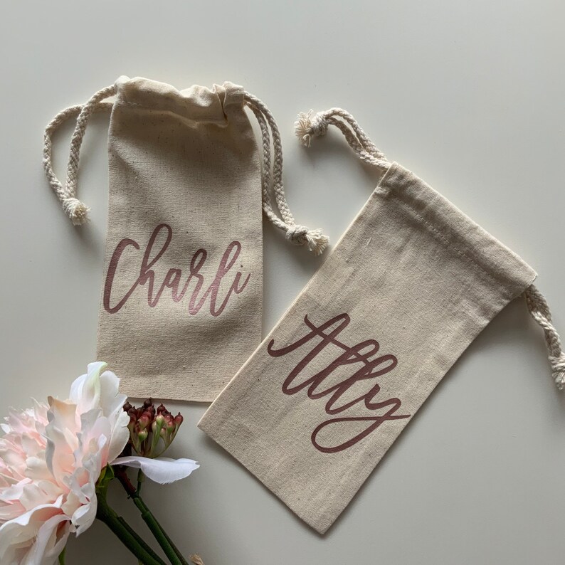 Favour Bag, Personalised Favour Bag, Wedding Gift, Cotton Bag Rose Gold ...