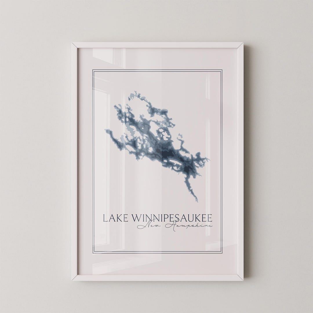 Lake Winnipesaukee Printable Depth Contour Map - Bathymetry Art Map of ...