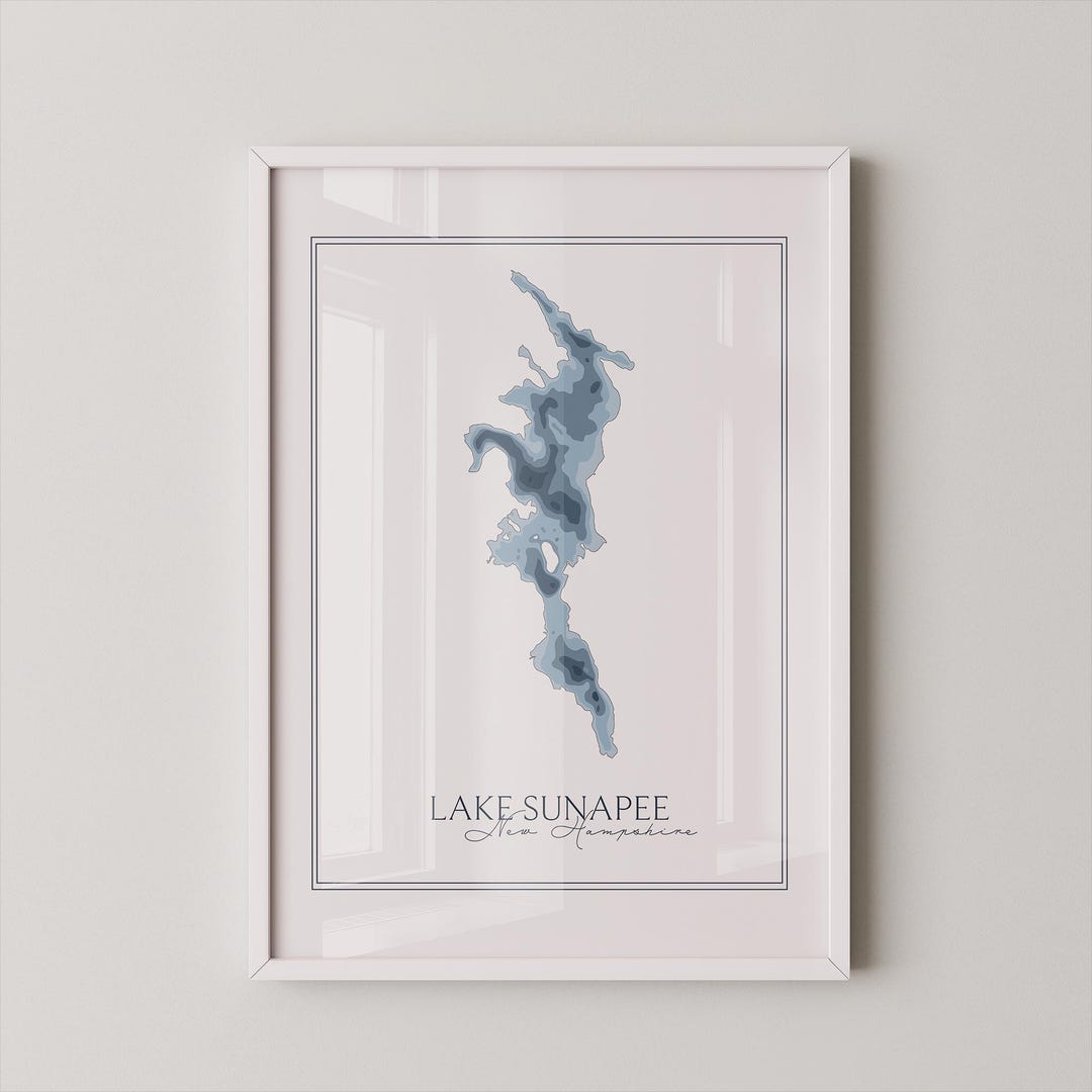 Lake Sunapee Printable Depth Contour Map - Bathymetry Art Map of Lake ...
