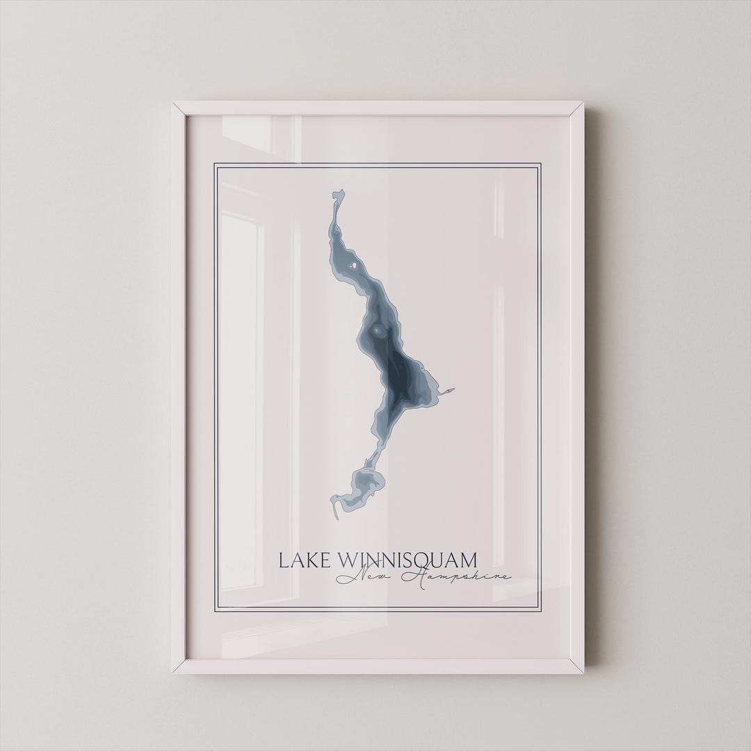 Lake Winnisquam Printable Depth Contour Map - Bathymetry Art Map of ...