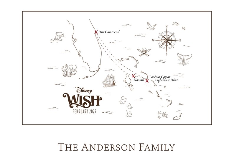 Disney Cruise Itinerary Map Printable W/ Family Name – Port Canaveral ...