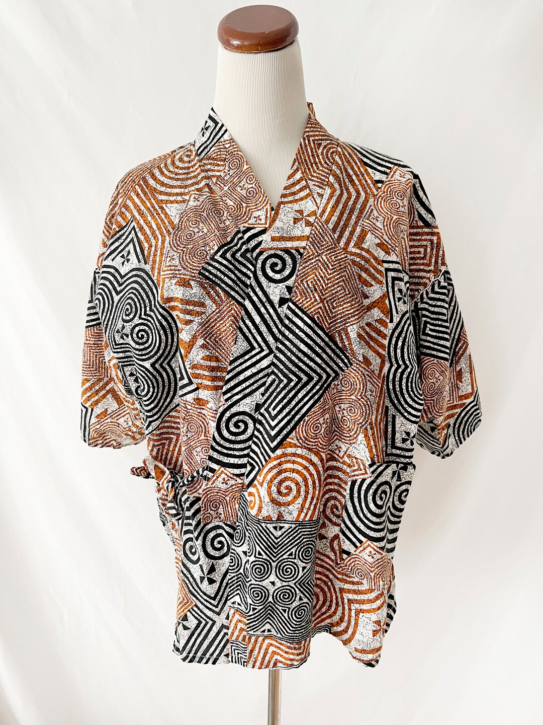 Vintage Samue Top / Vintage Japanese Samue / Abstract Print Cotton Wrap ...