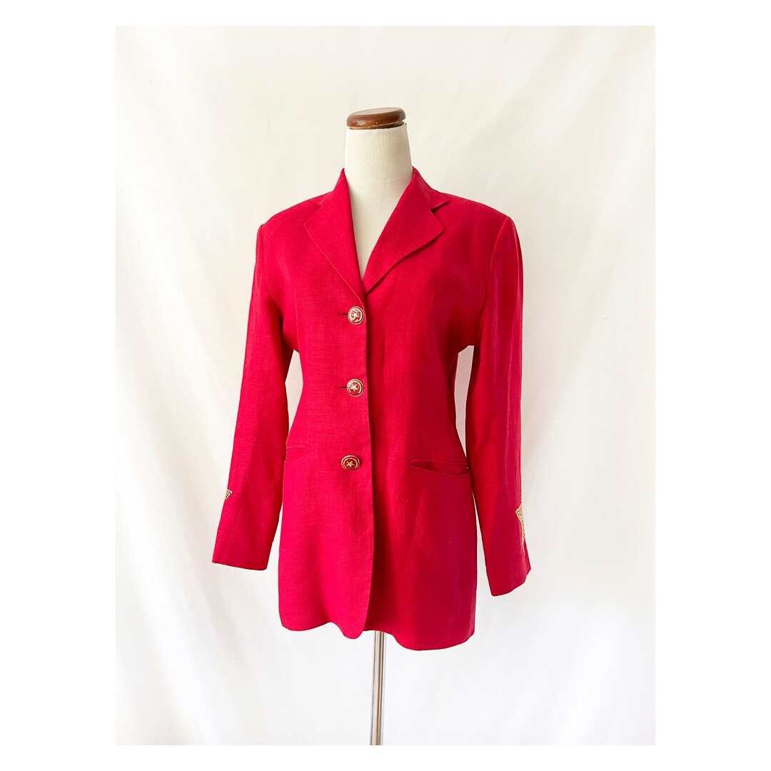 Starfish Blazer / Vintage 90s Linen Blazer / Red Jacket / Size 6 - Etsy