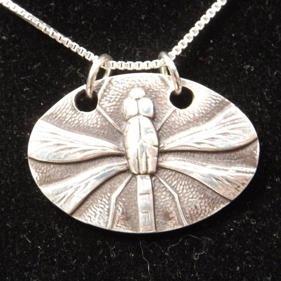 Oval Dragonfly necklace Fine Silver Dragonfly Jewelry Nature | Etsy