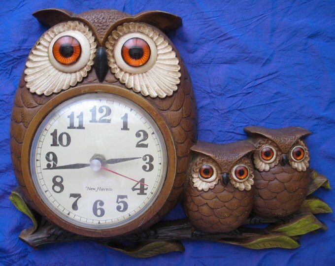 Vintage OWL Wall Clock With Babies BURWOOD Products Co. 1972 WORKS ...