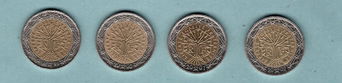 France 2 Euro Coins - 1999, 2000, 2001, 2002, Rare Collectable Coins ...