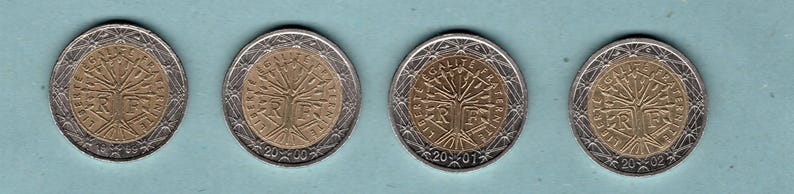 France 2 Euro Coins - 1999, 2000, 2001, 2002, Rare Collectable Coins ...