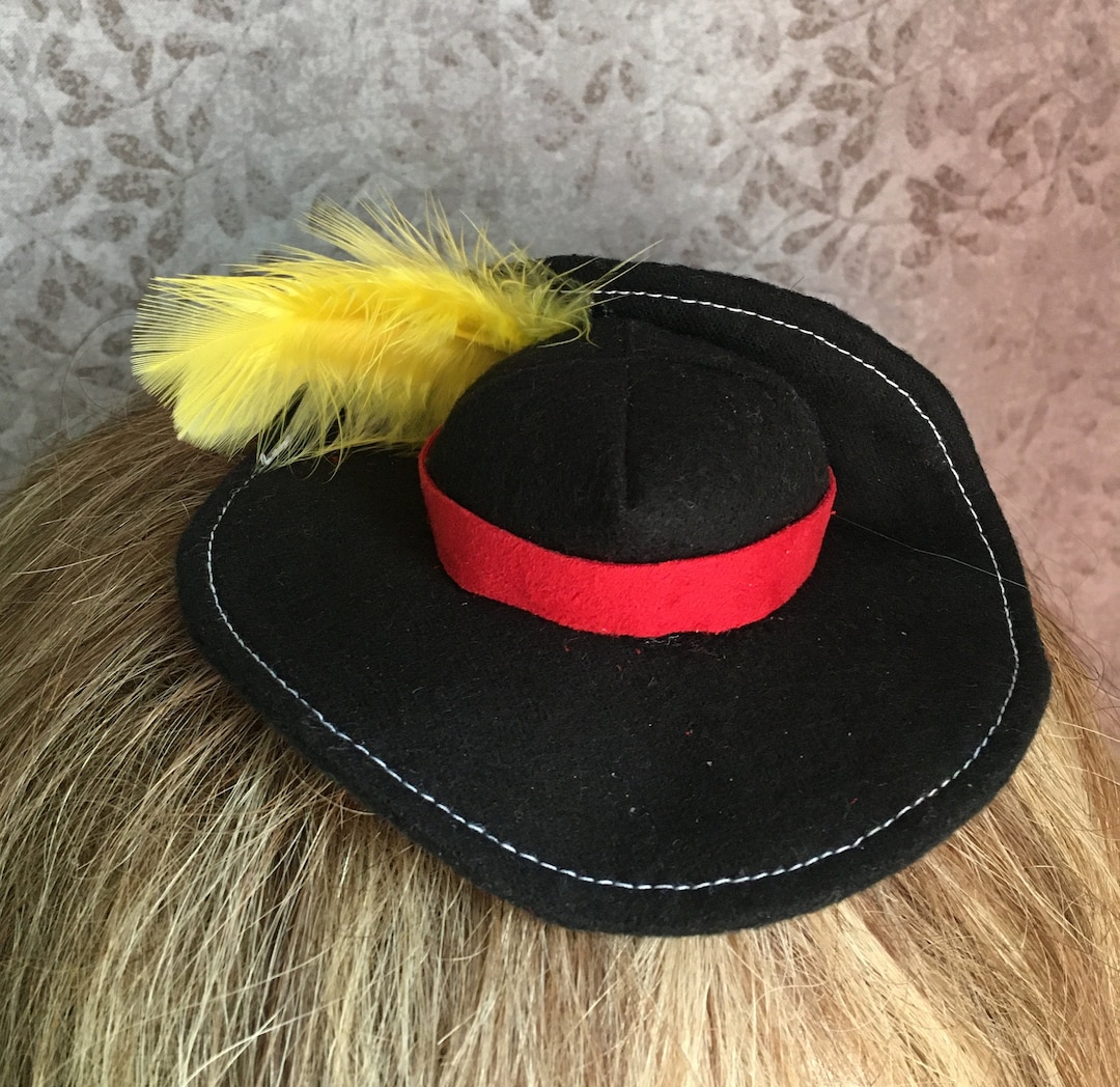 Mini Swashbuckler Hat: Black Cavalier Fascinator With Yellow Feathers ...