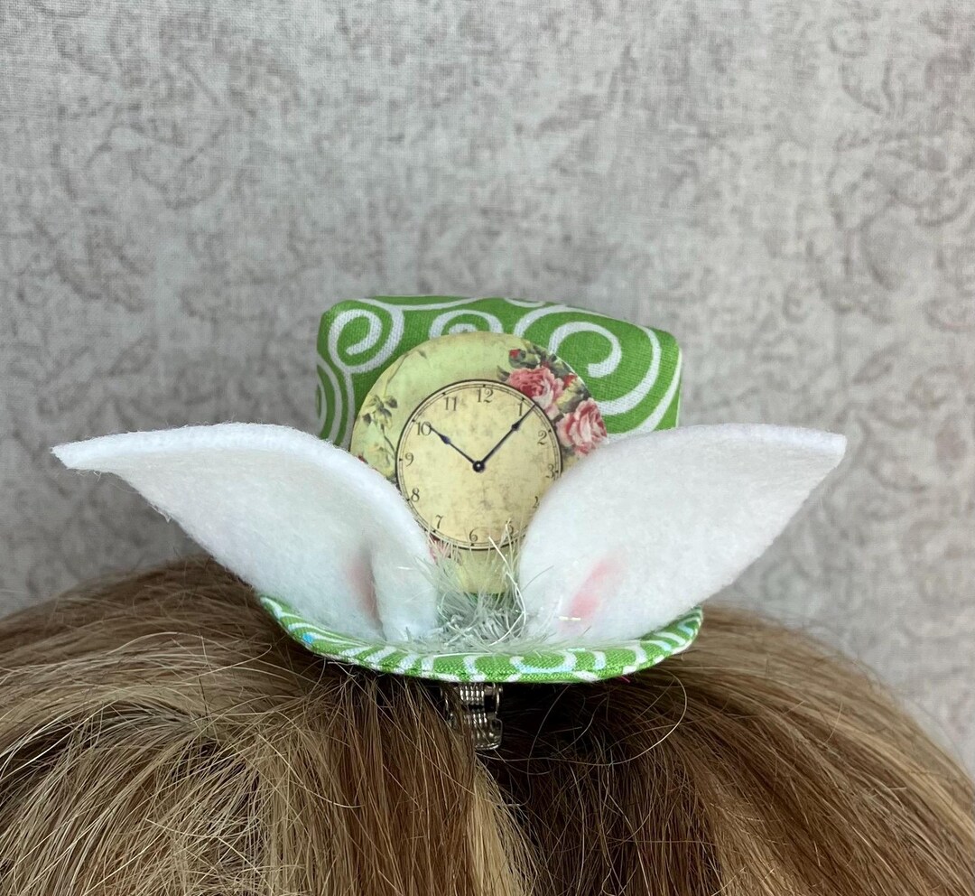 Mini Hat - White Rabbit Top Hat With Ears and Clock Face - Small ...