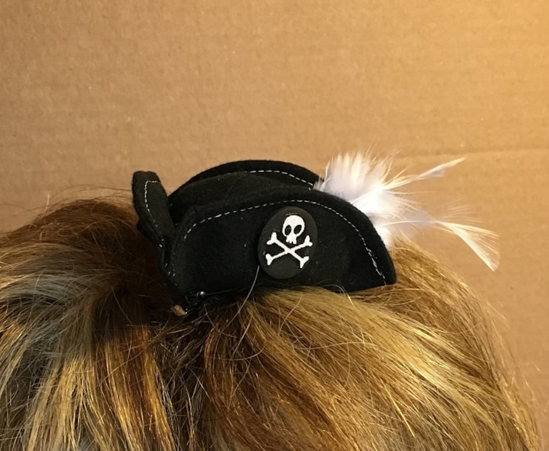 Mini Pirate Hat Fascinator: Black Cotton Buccaneer Hat With Feather - Etsy