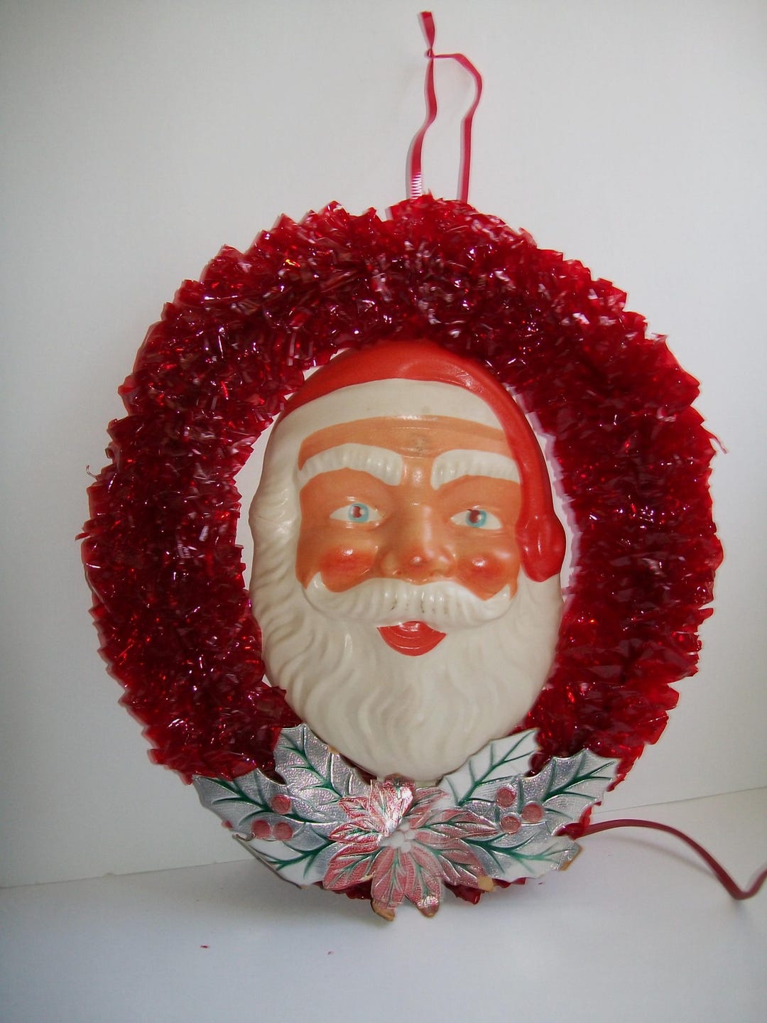 Mid Century Christmas Cellophane Wreath Santa Face Light - Etsy