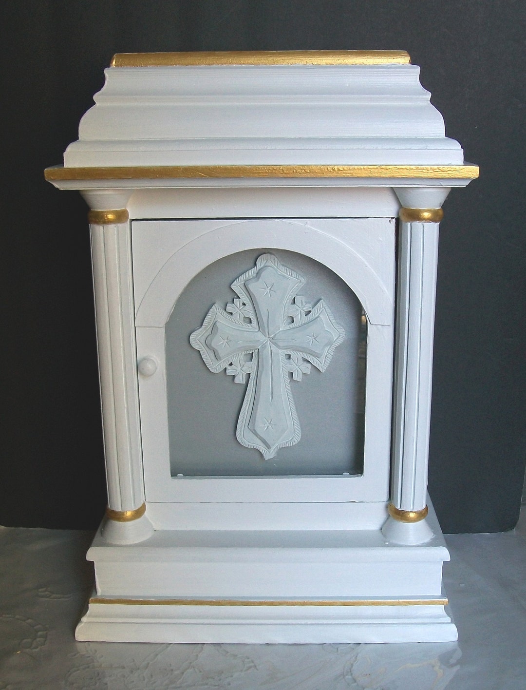 White Cross Shadowbox Reliquary Shabby Religious Repurposed Clock Case ...