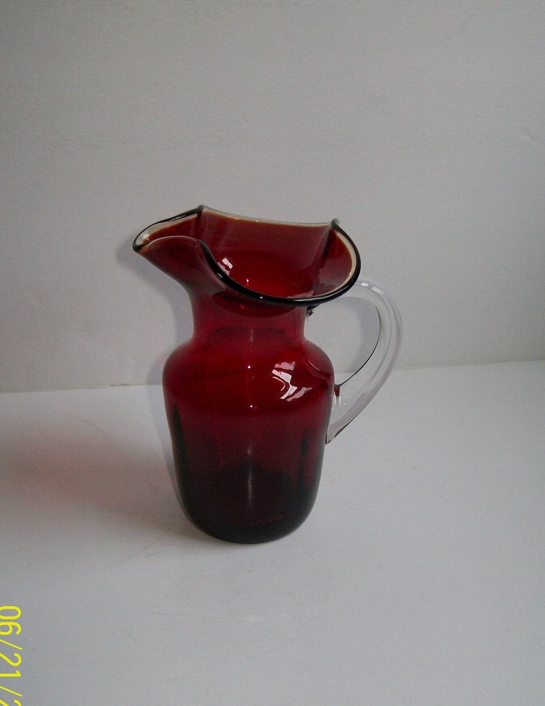 Viking Red Glass Pitcher Vase With Clear Handle Foil Label - Etsy