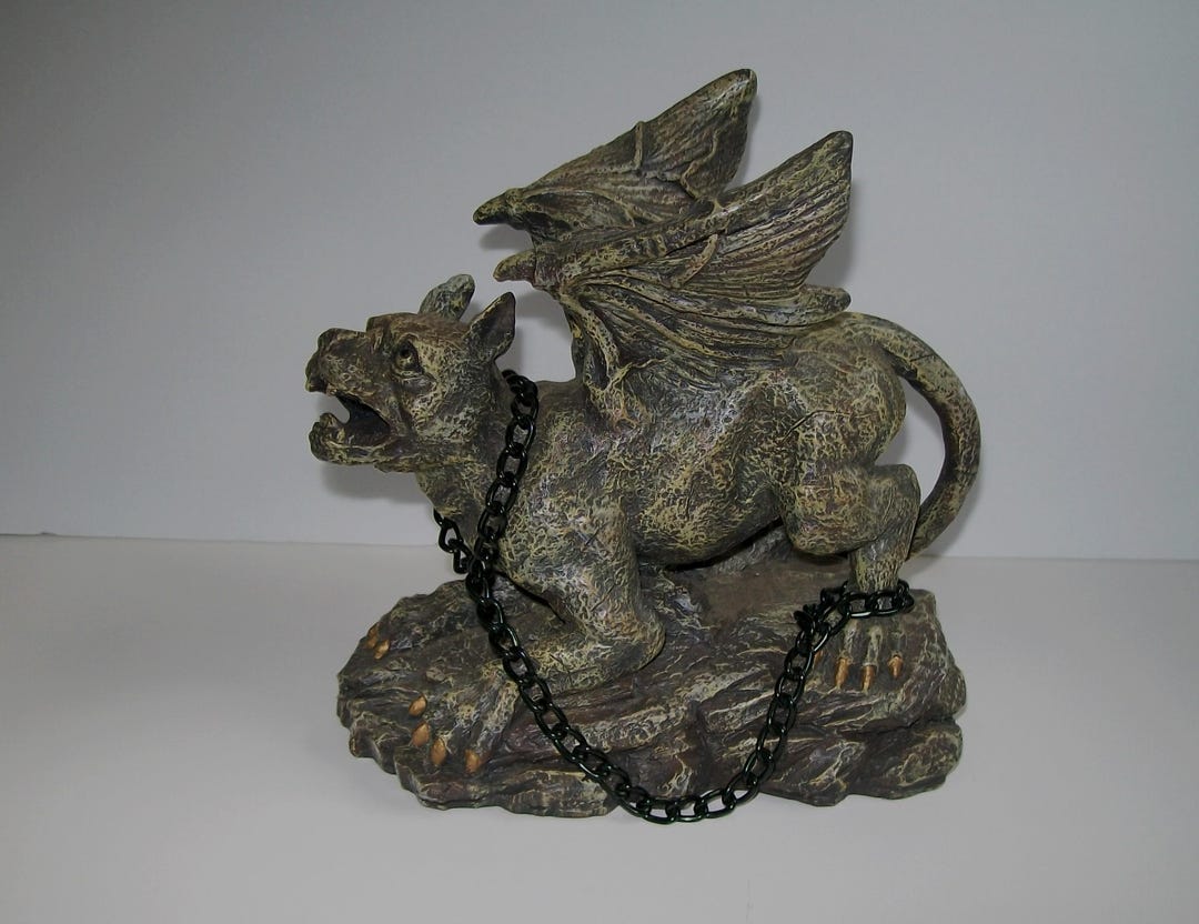 Gothic Winged Gargoyle Figurine Halloween Horror Chained Dog - Etsy