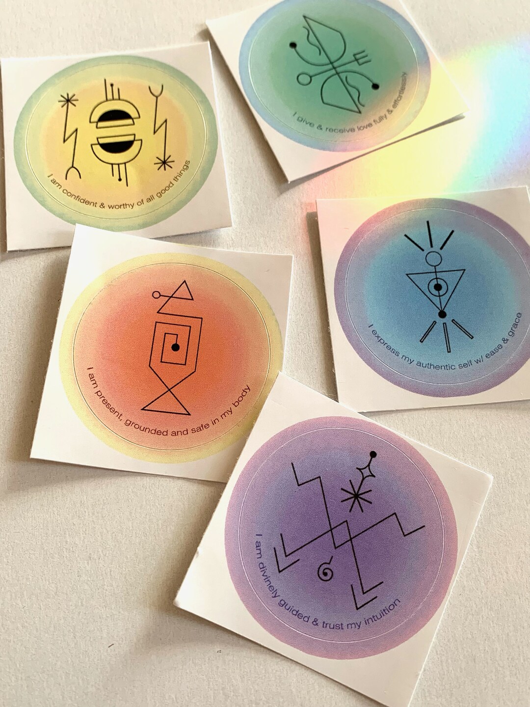 Chakra Sicker Set With Sigil and Affirmations 5 Pc - Etsy