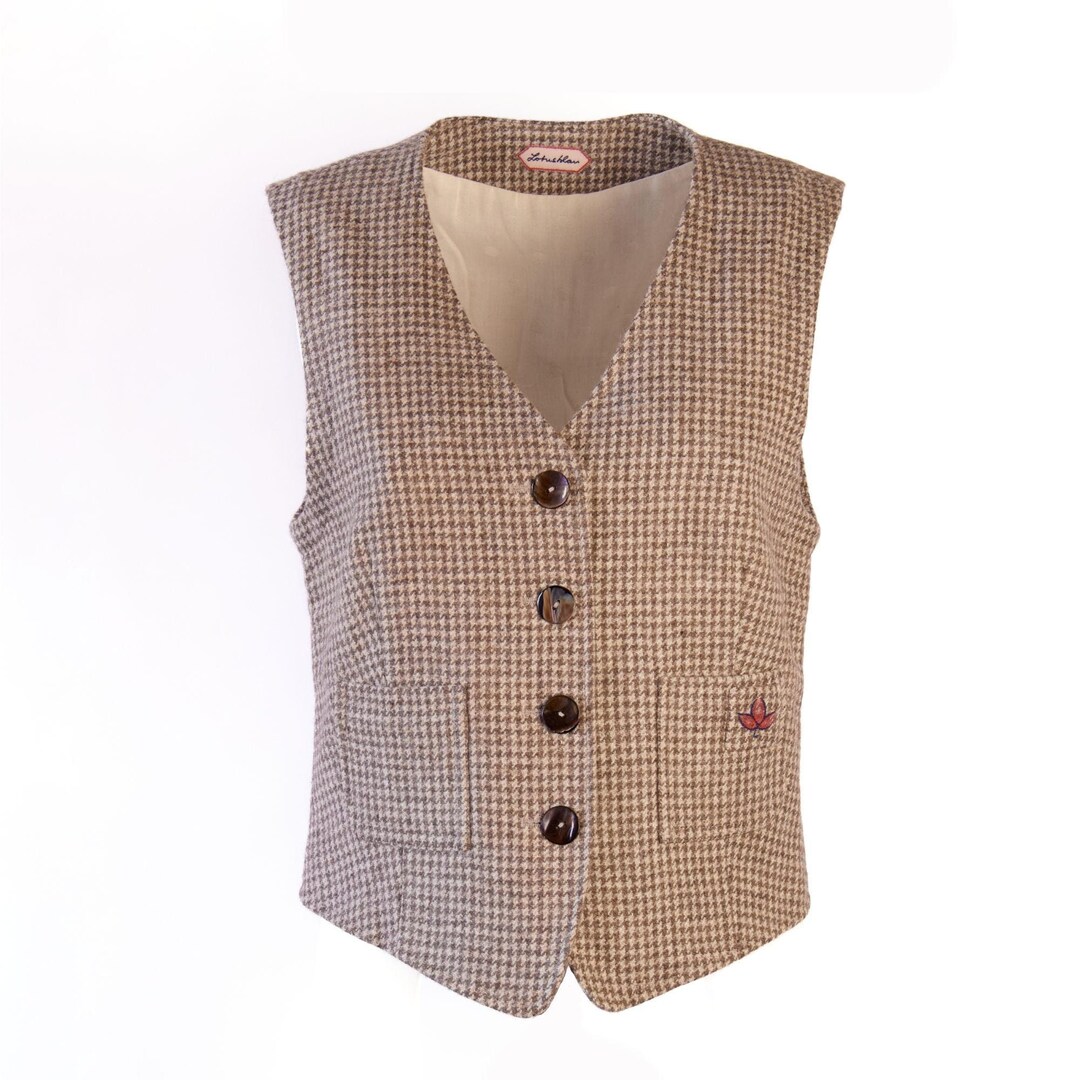 Women's Vest Pepita Pattern Brown Made of Wool and Alpaca, Lined With ...