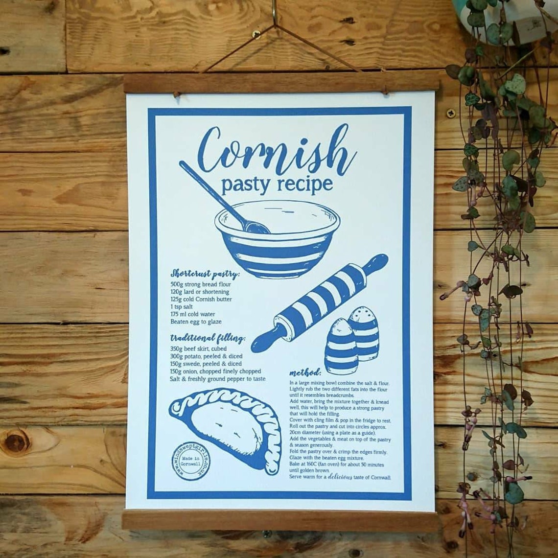 Cornish Pasty Recipe Print Kitchen Poster Wall Art A4/A3 - Etsy