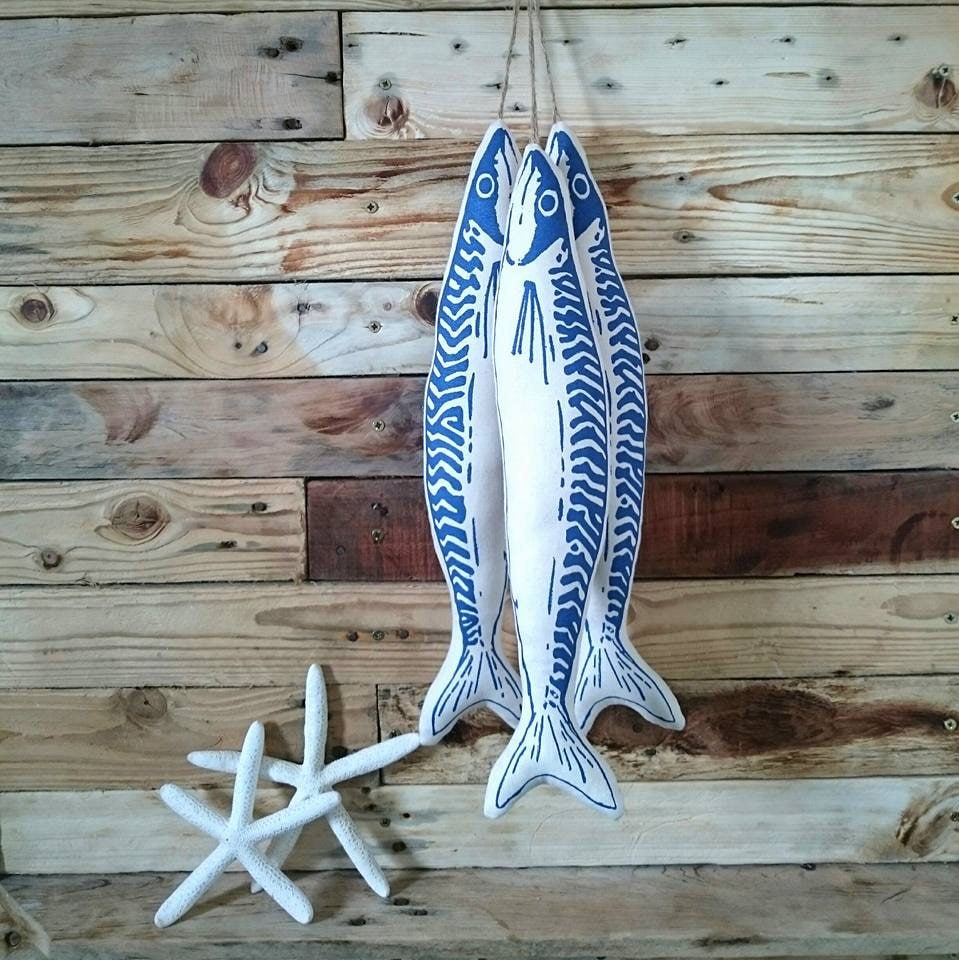 Stuffed Mackerel Trio Soft Fabric Fish Wall Hanging - Etsy