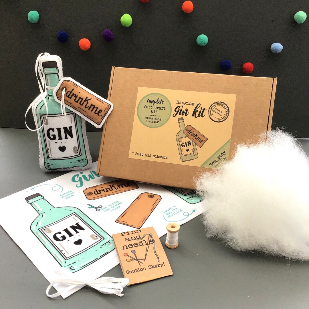 DIY Craft Kit - Sew Your Own Felt Gin Bottle Decoration, Plushie Sewing ...