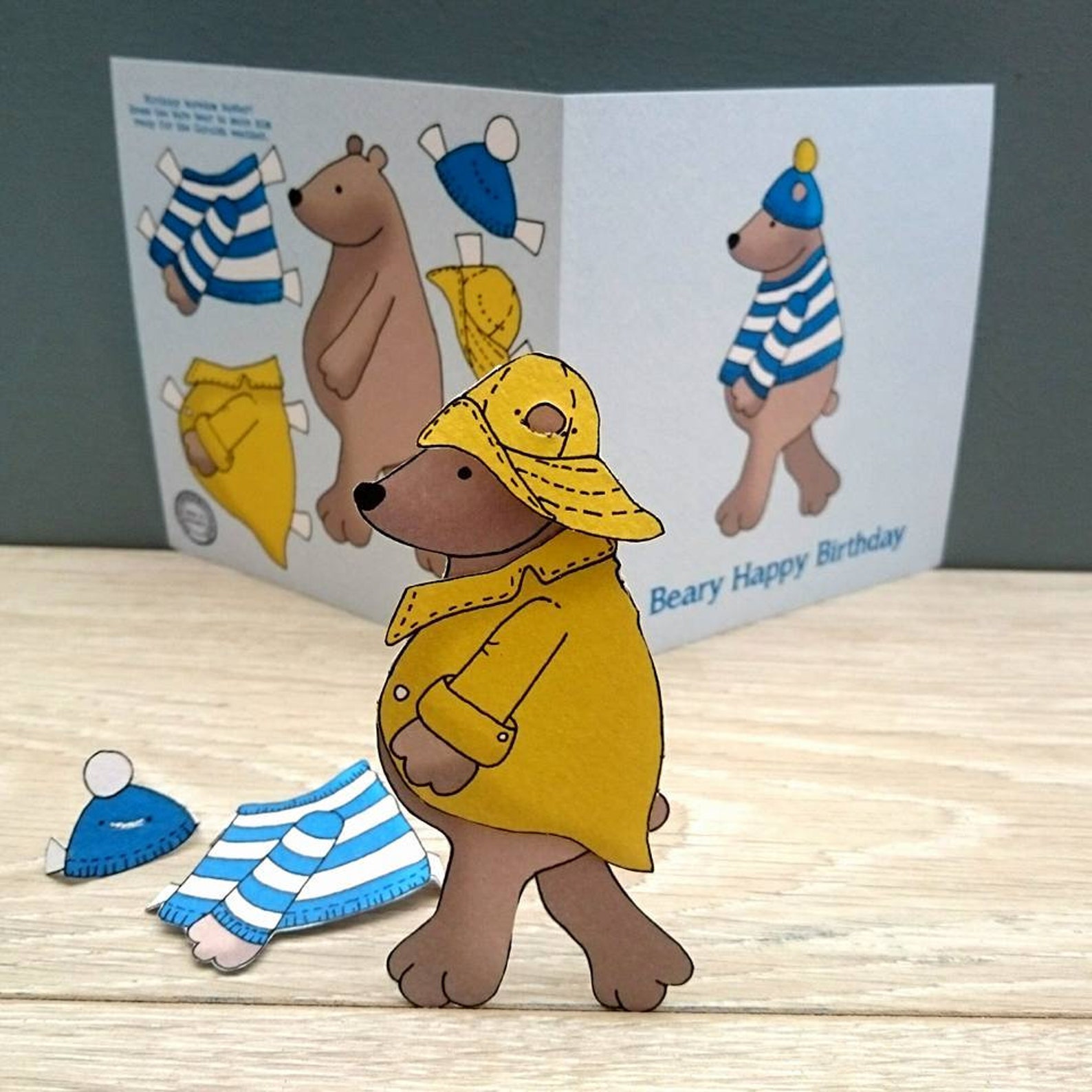 Paper Doll Birthday Card Cornish Bear Dress up Doll Activity - Etsy
