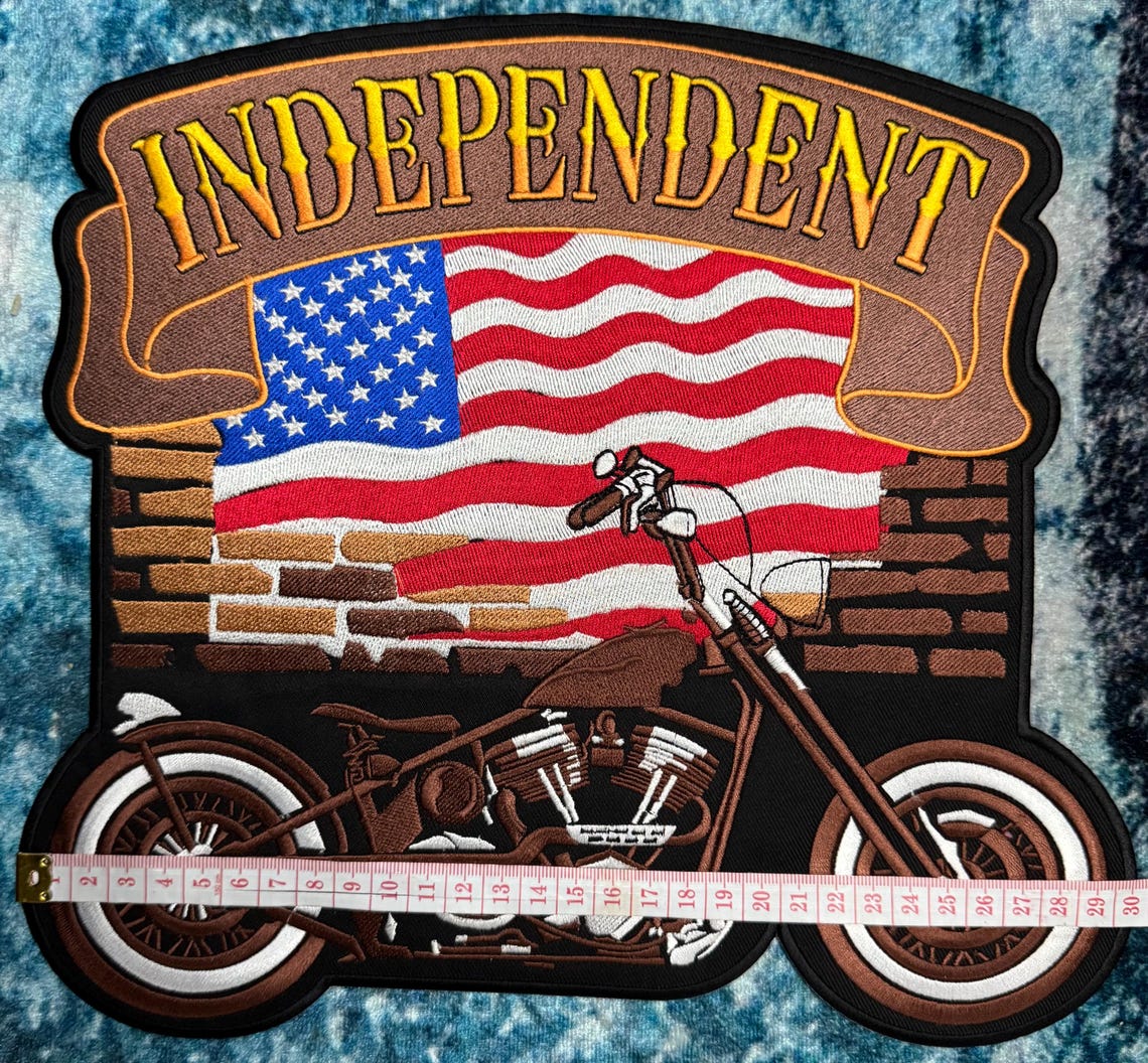 Large Patriotic Independent American Flag Motorcycle Biker Patch ...