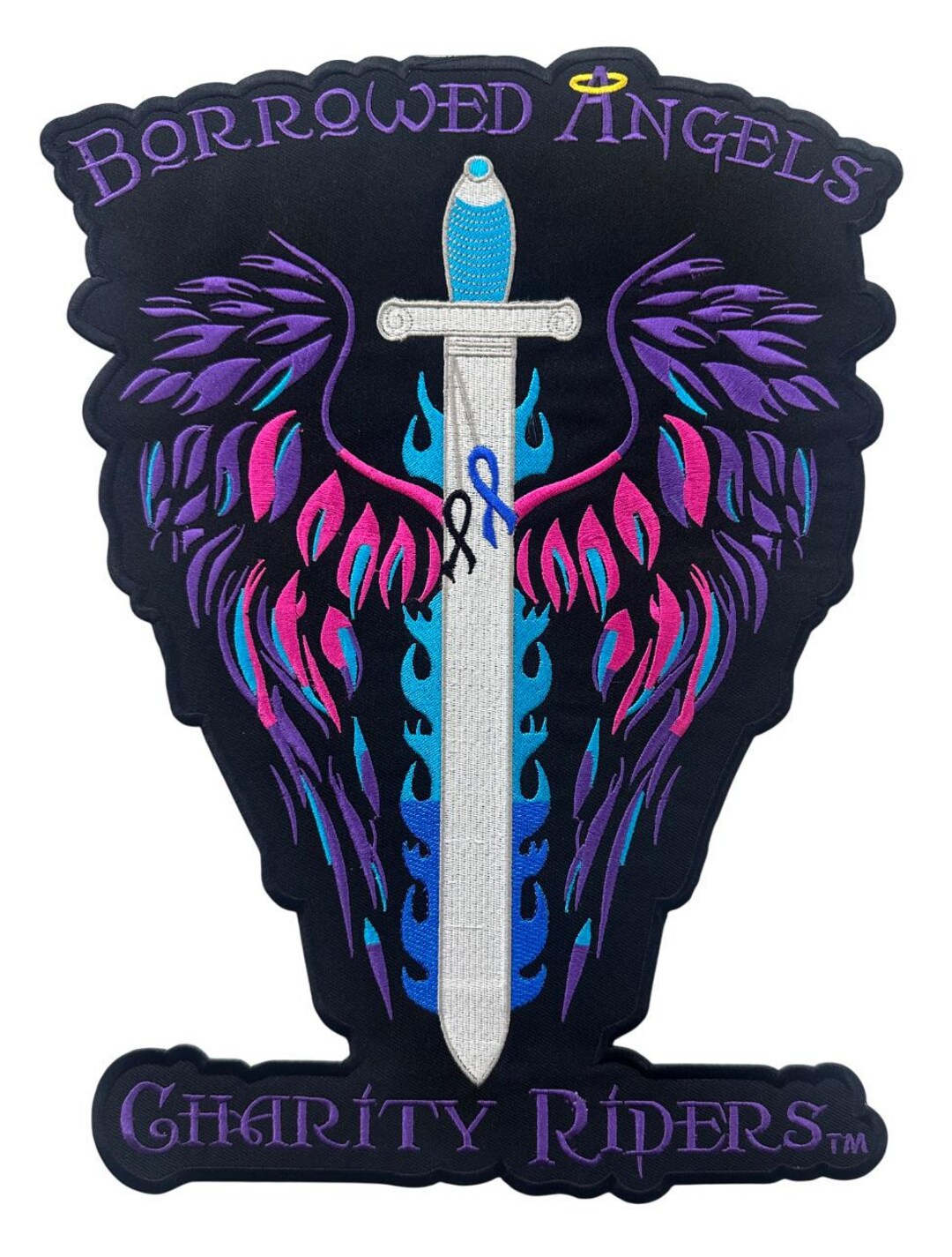 Sword With Angel Wings Embroidered Patch - Large Iron-on Charity Riders ...
