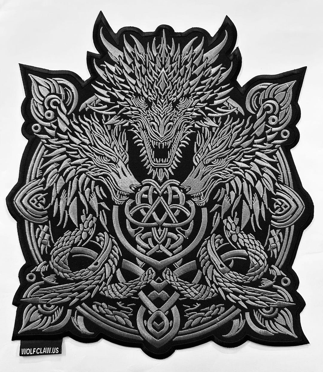 Three Headed Dragon Viking, Norse, Nordic Grey Embroidered Patch ...