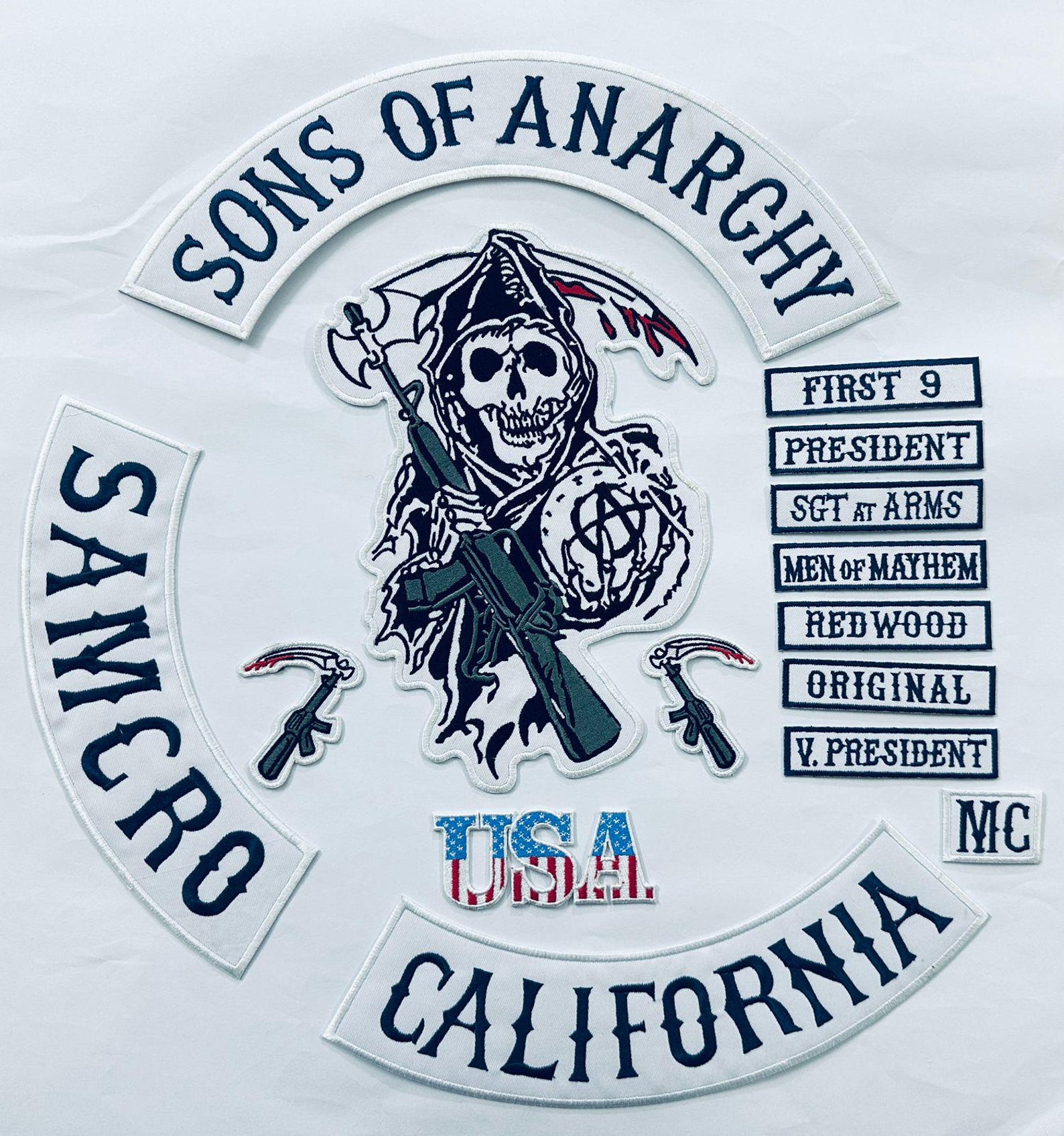 Sons of Anarchy 15 Piece Blue Embroidered Patch - Large Iron-on Skull ...