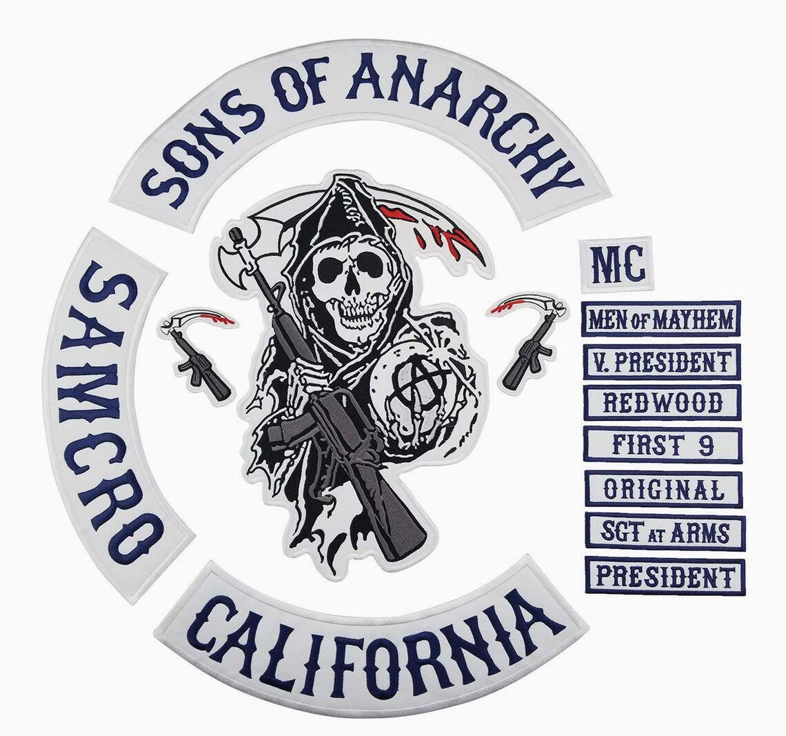 Sons of Anarchy 15 Piece Blue Embroidered Patch - Large Iron-on Skull ...