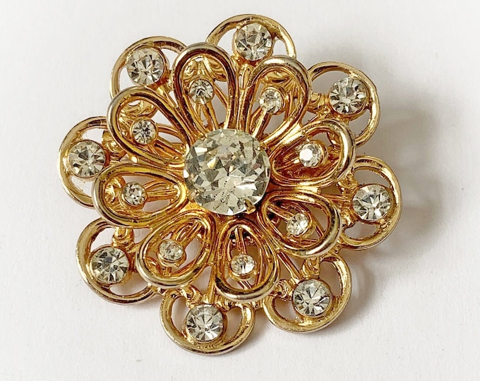 Vintage Coro Rhinestone Flower Brooch - Etsy