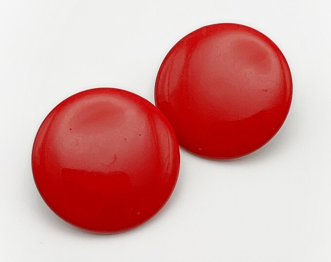 Vintage Large Red Plastic Disc Clip on Earrings - Etsy