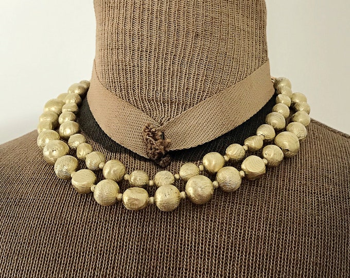 Vintage Double Strand Plastic Gold Bead Choker Necklace - Etsy
