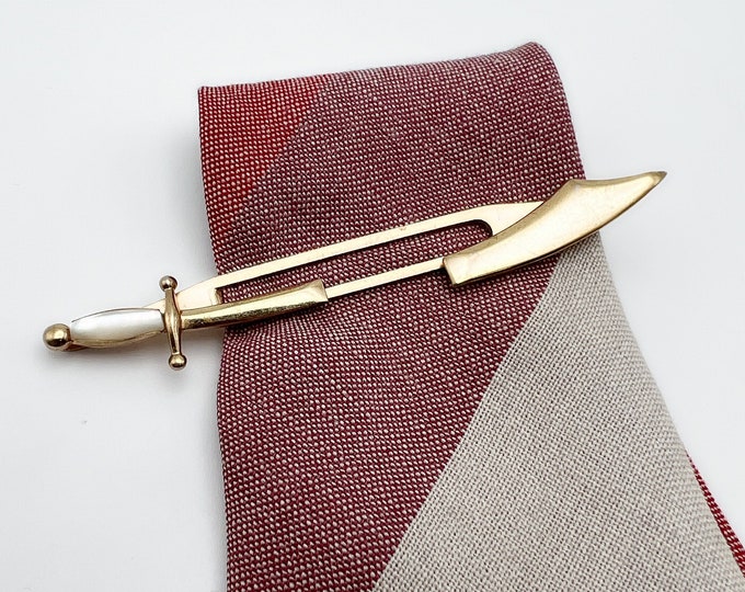 Vintage Swank Saber Sword Tie Clip Gold Tone Metal With Pearlescent ...