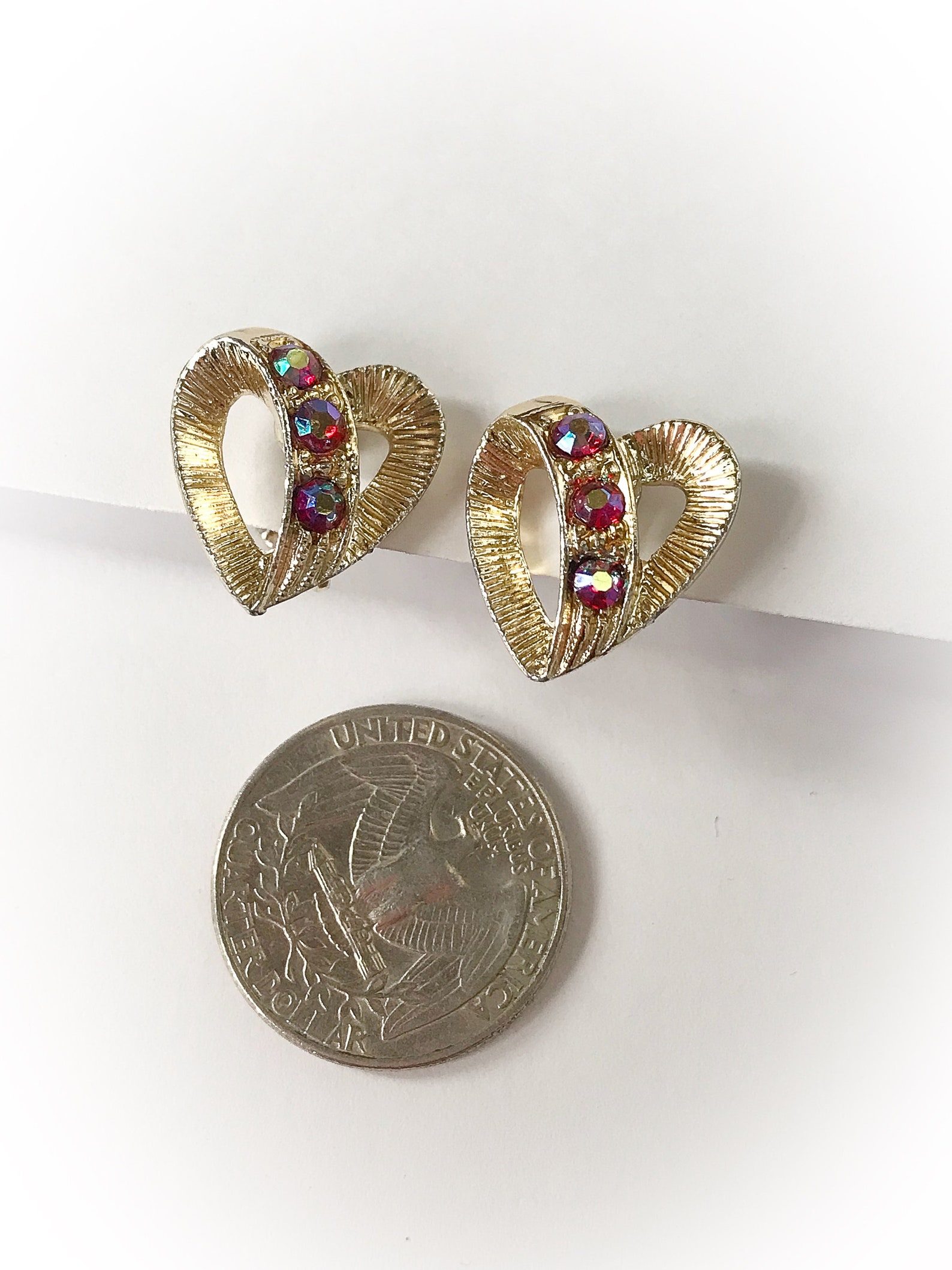 Vintage Heart Rhinestone Earrings Screw Backs - Etsy