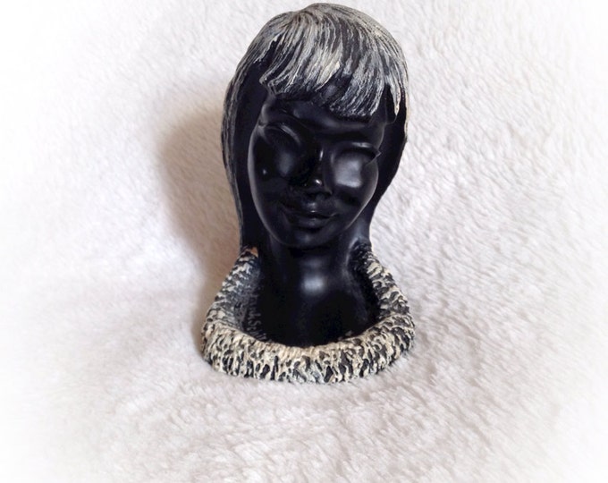 Vintage Frank Schirman Black Coral Hawaiian Sculpture Bust Lady Girl ...
