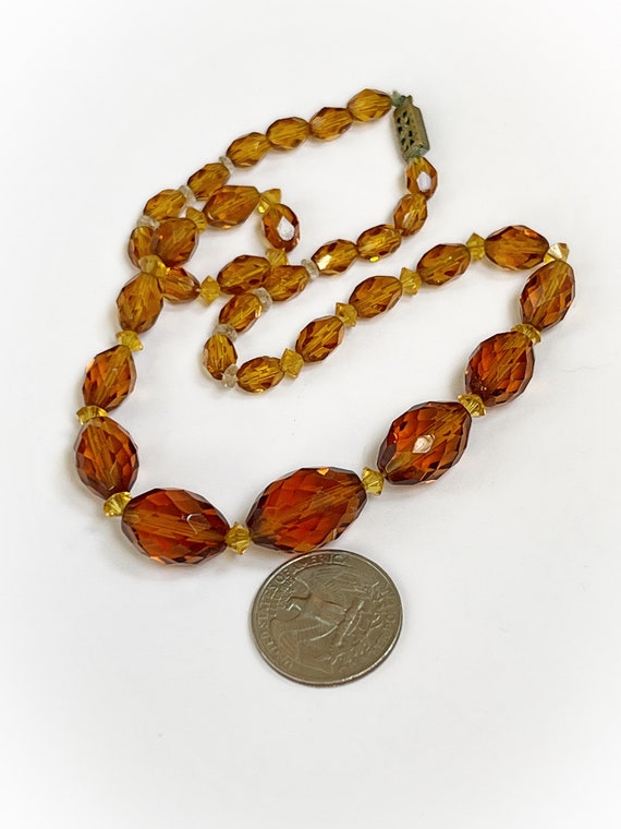 Vintage Amber Glass Faceted Bead Necklace - Gem