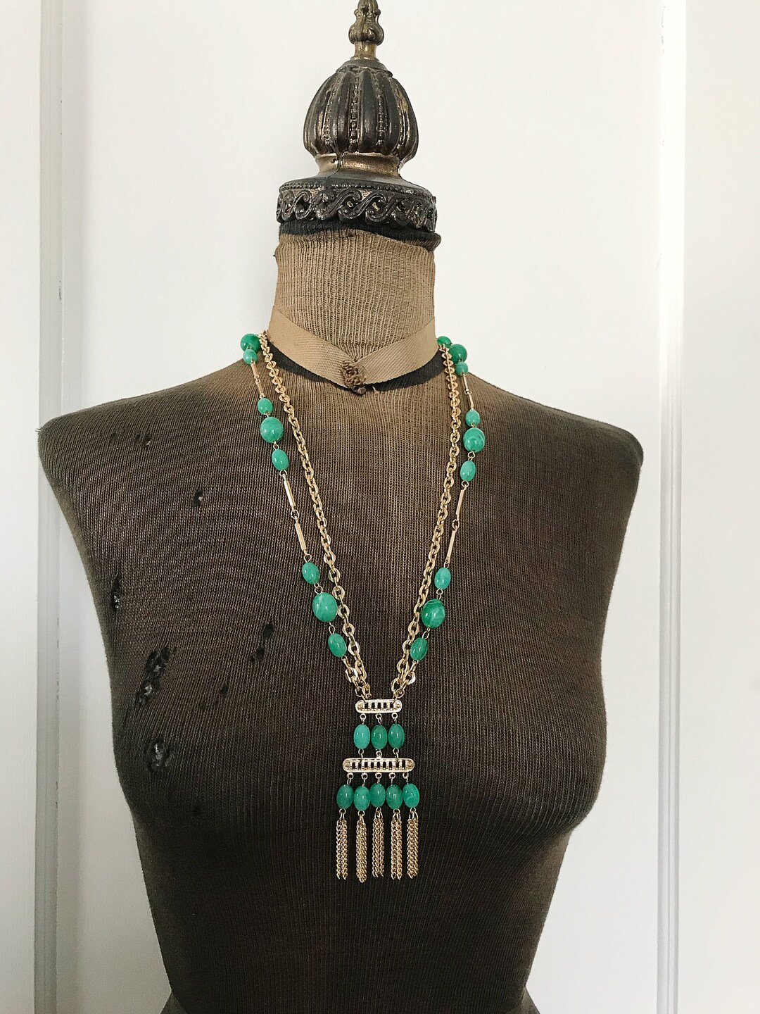 Vintage Double Strand Plastic Jade Green Tassel Pendant Necklace - Etsy