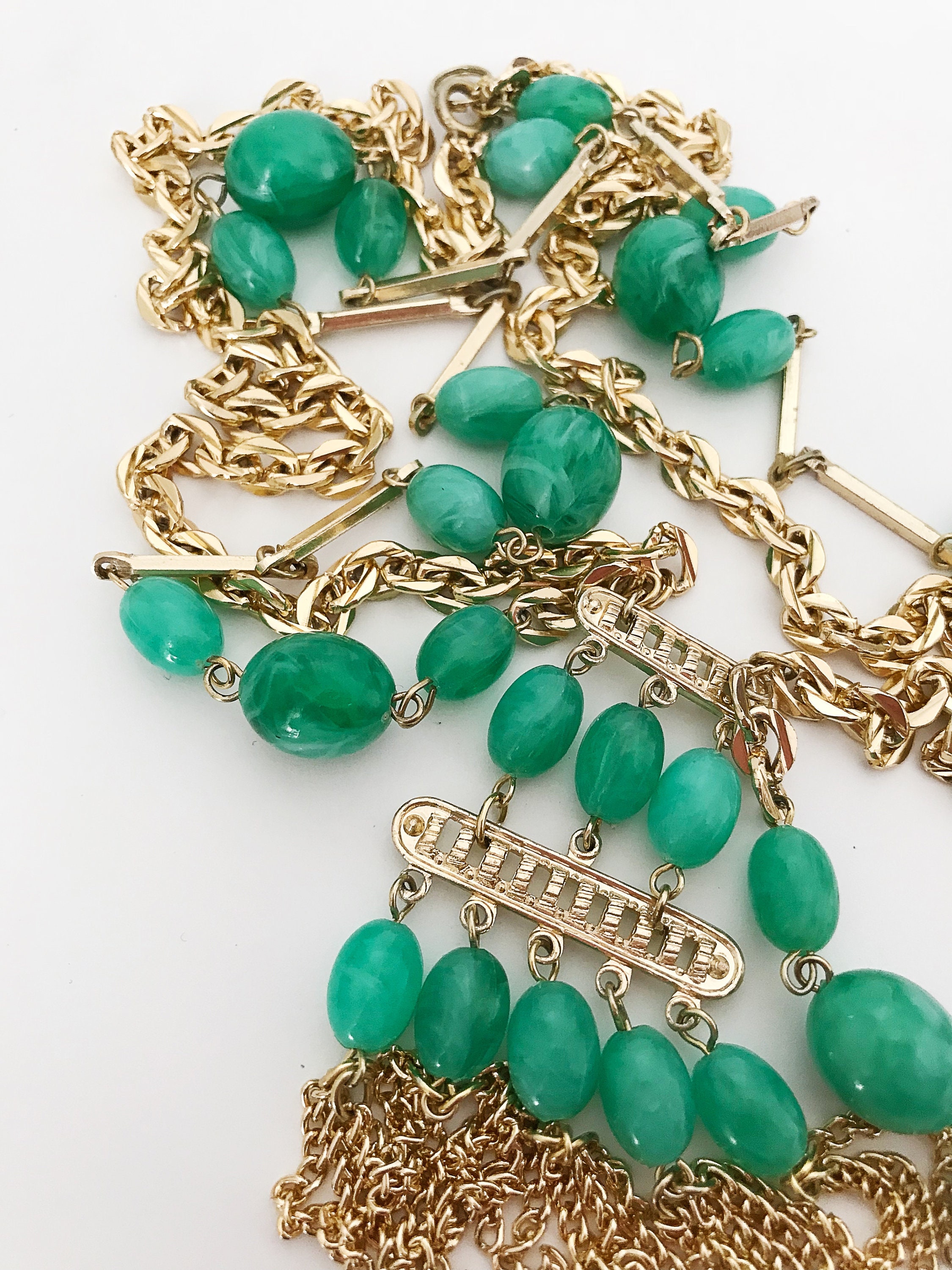 Vintage Double Strand Plastic Jade Green Tassel Pendant | Etsy
