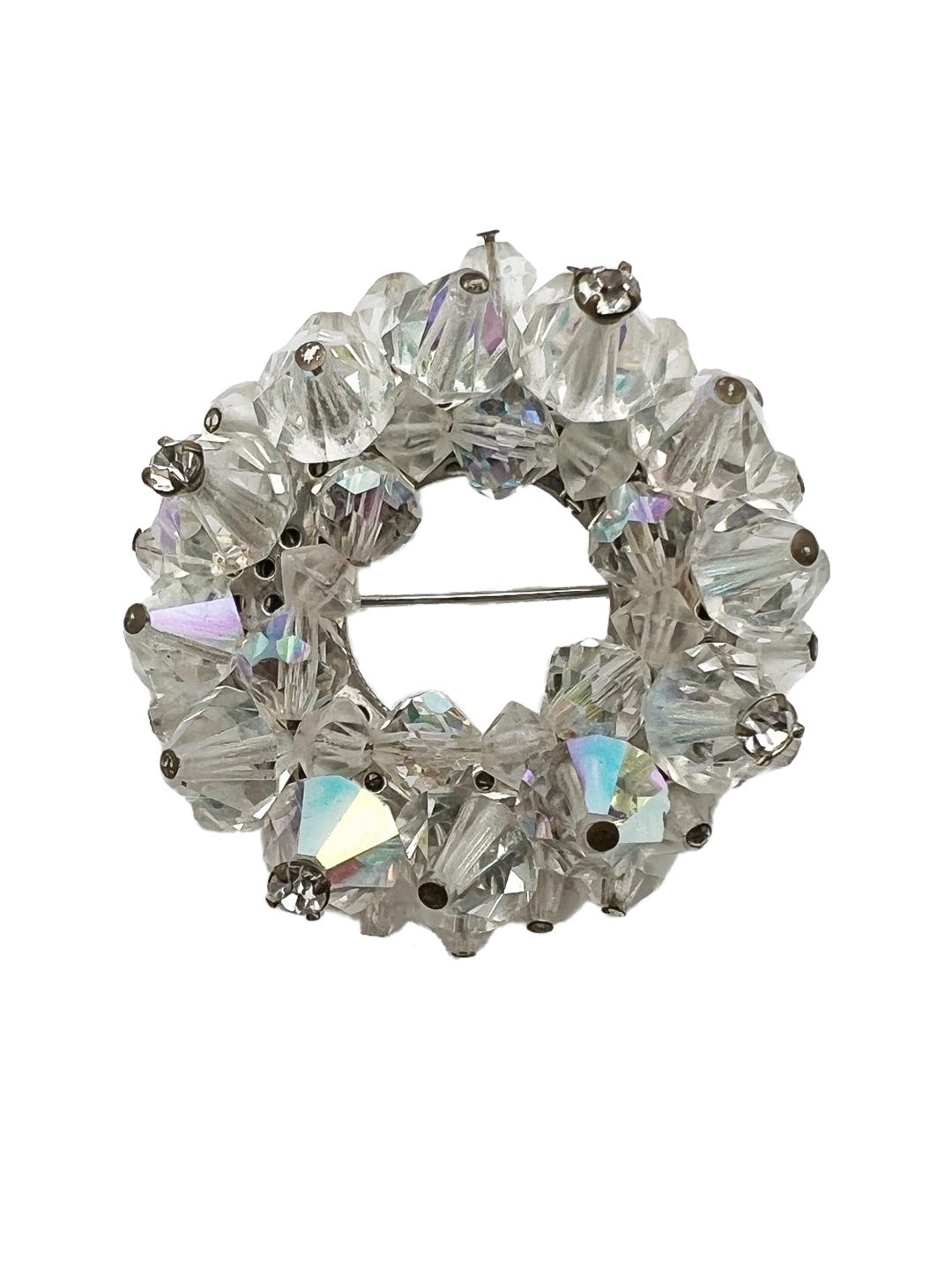Vintage Iridescent Aurora Borealis Plastic Bead and Rhinestone Circle ...